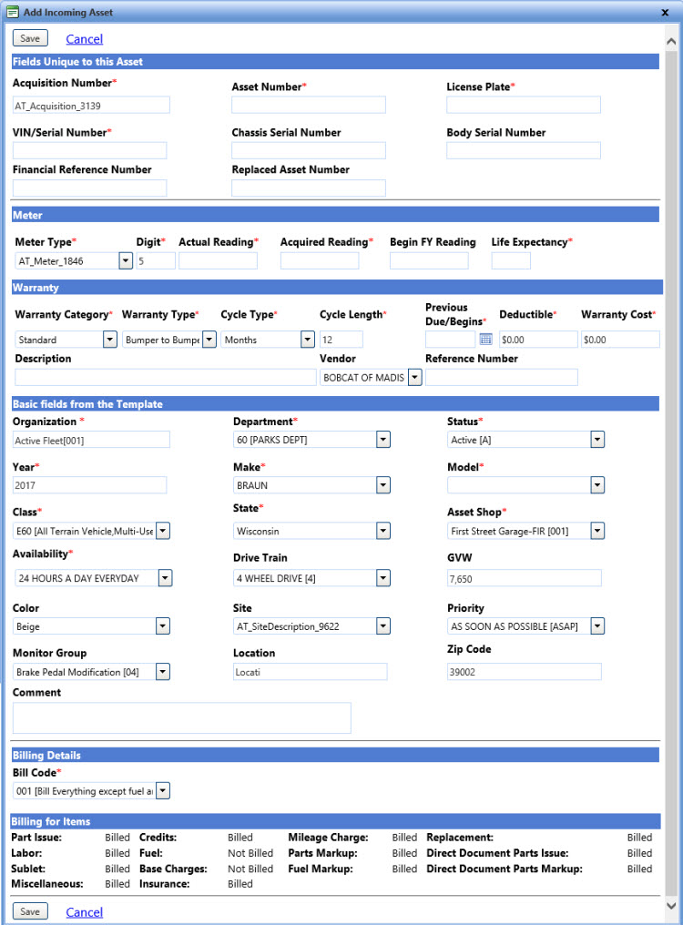 Creating Asset from Acquisition Plan