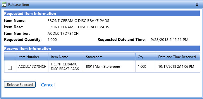 Releasing an Item Request